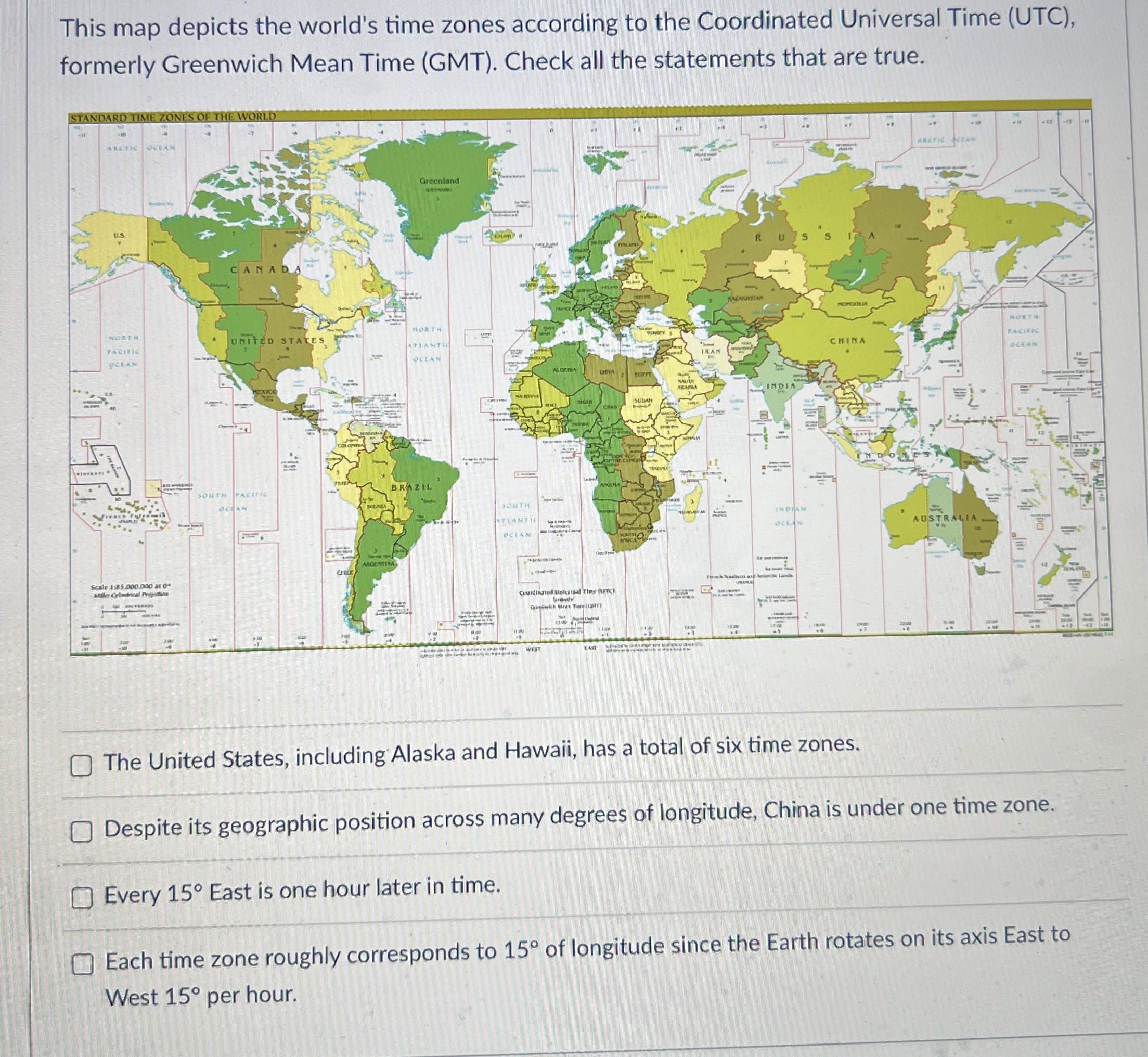 Solved This map depicts the world's time zones according to | Chegg.com