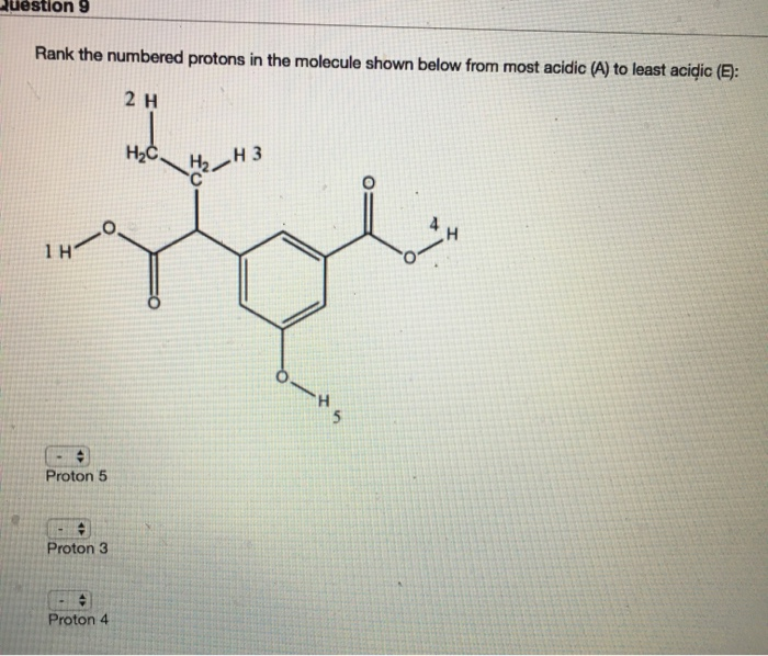 Solved Question 9 Rank the numbered protons in the molecule | Chegg.com
