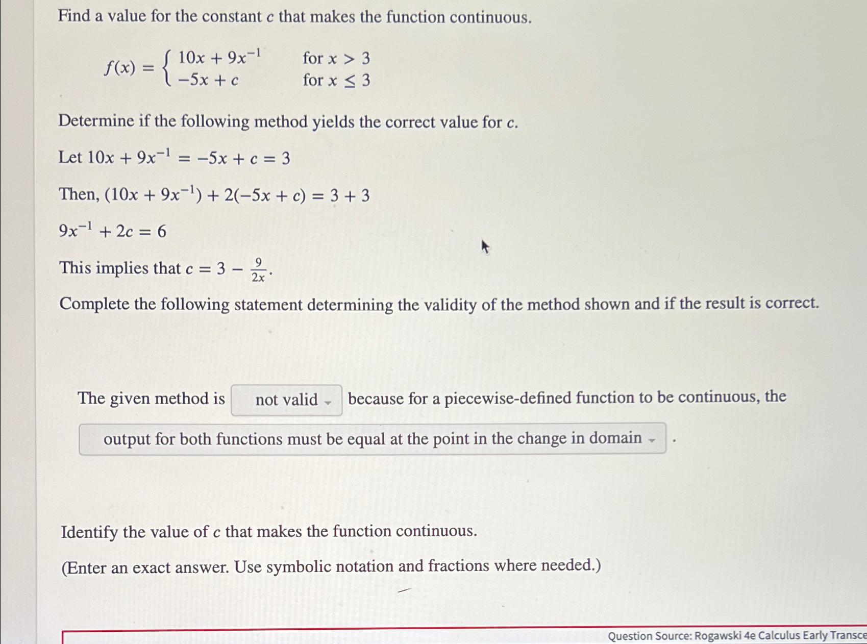 Solved Find a value for the constant c ﻿that makes the | Chegg.com