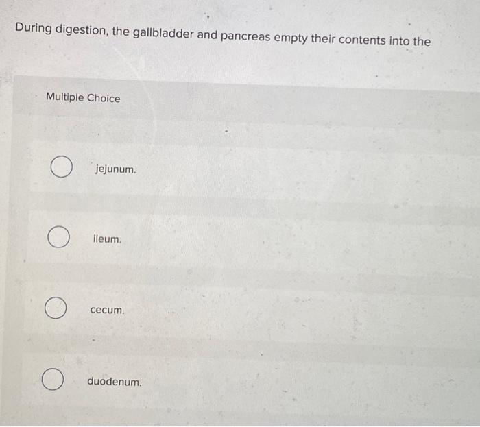 During digestion, the gallbladder and pancreas empty | Chegg.com