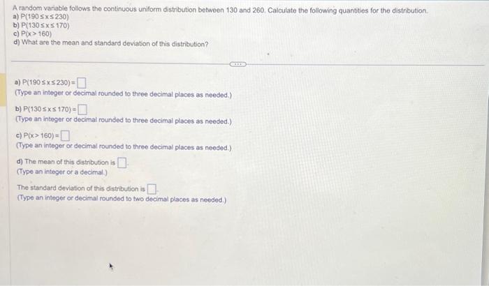 Solved A random variable follows the continuous uniform | Chegg.com