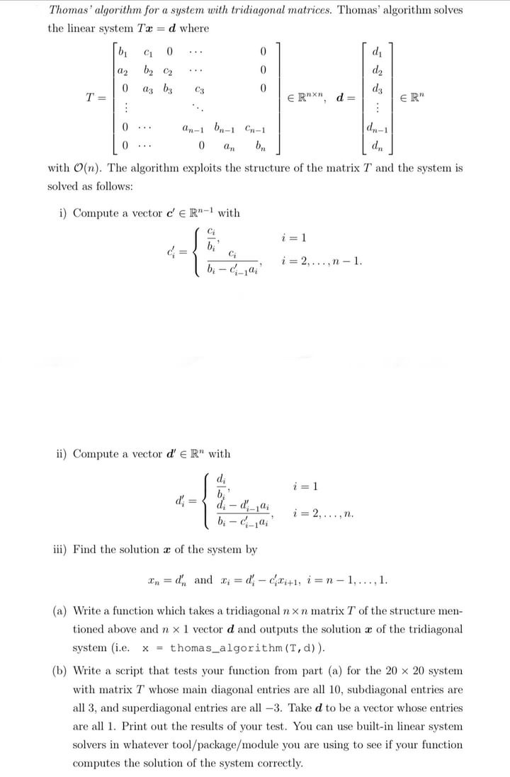 Thomas Algorithm For A System With Tridiagonal