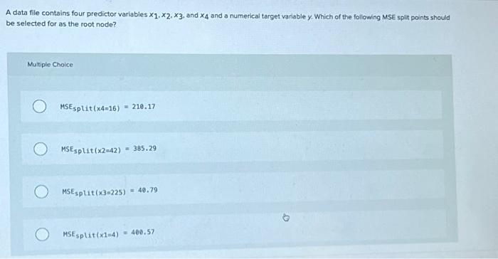 Solved A data file contains four predictor variables X1, X2, | Chegg.com