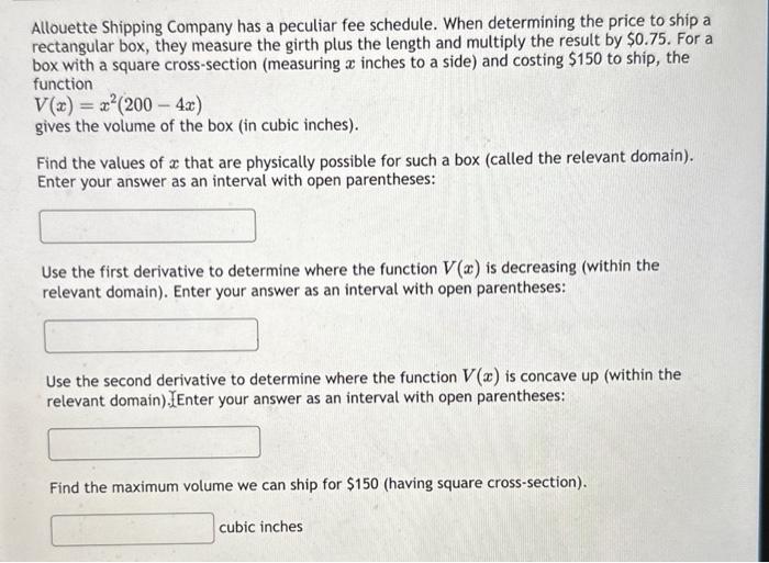 Solved Allouette Shipping Company has a peculiar fee | Chegg.com