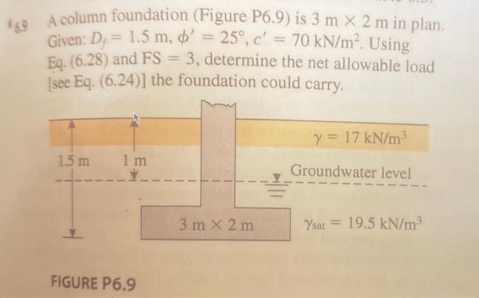 Solved A column foundation (Figure P6.9) is 3 m×2 m in plan. | Chegg.com