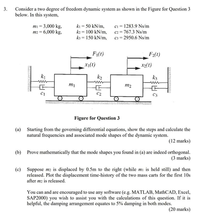 Solved 3. Consider a two degree of freedom dynamic system as | Chegg.com