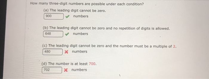 Solved How many three-digit numbers are possible under each | Chegg.com