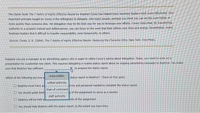 Solved The dassic book, The 7 Habuts of Highly Elfective | Chegg.com