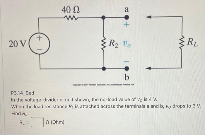 Solved P3.14_9ed In the voltage-divider circuit shown, the | Chegg.com