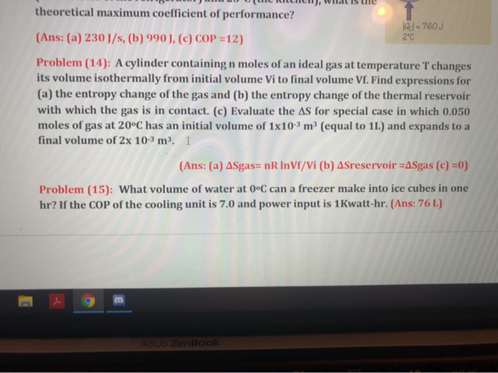 Solved theoretical maximum coefficient of performance? lad - | Chegg.com
