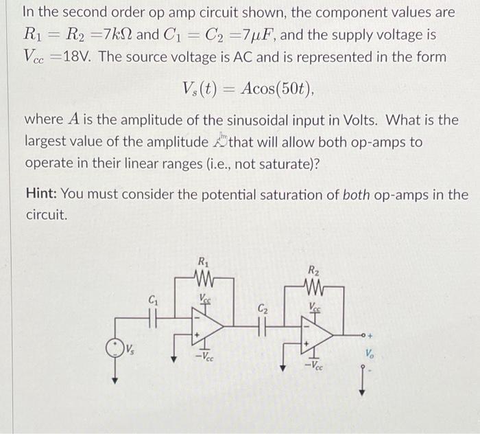Solved In the second order op amp circuit shown, the | Chegg.com