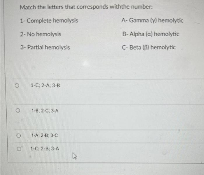 Solved Match the letters that corresponds withthe number: 1- | Chegg.com