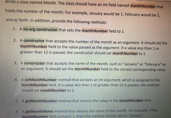Solved Write A Class Named Month The Class Should Have An 9100
