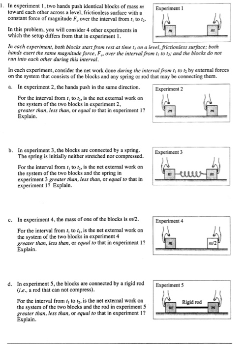 Solved 1. In experiment 1, two hands push identical blocks | Chegg.com
