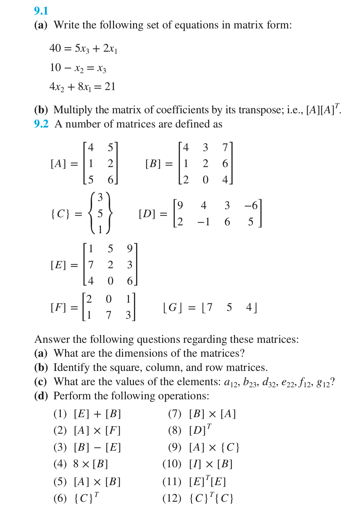 Solved 9.1(a) ﻿Write the following set of equations in | Chegg.com
