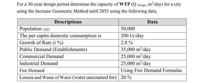 Solved For a 30-year design period determine the capacity of | Chegg.com