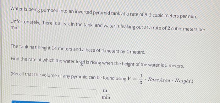 Solved Water is being pumped into an inverted pyramid tank | Chegg.com