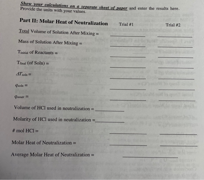 Solved Part II: Molar Heat of Neutralization 1. Create a | Chegg.com