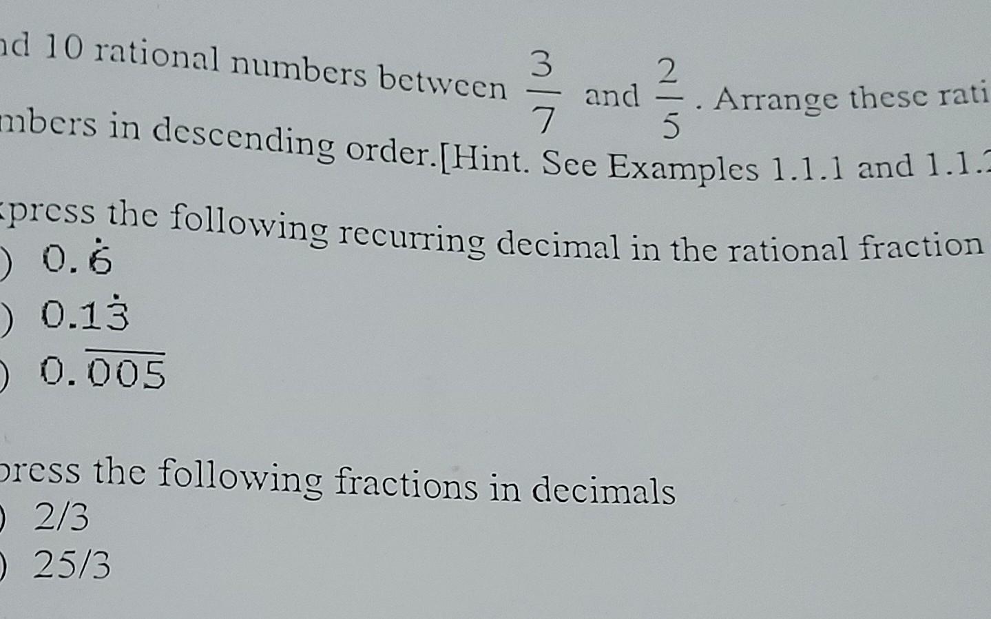 10 rational numbers between 73 and 52. Arrange these | Chegg.com