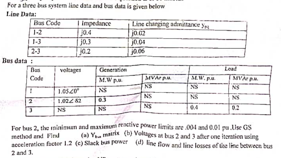 Solved For a three bus system line data and bus data is | Chegg.com