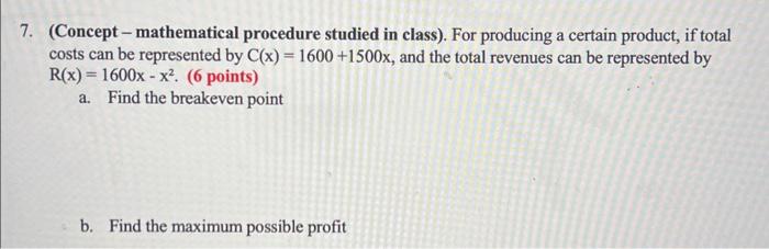 Solved (Concept - mathematical procedure studied in class). | Chegg.com