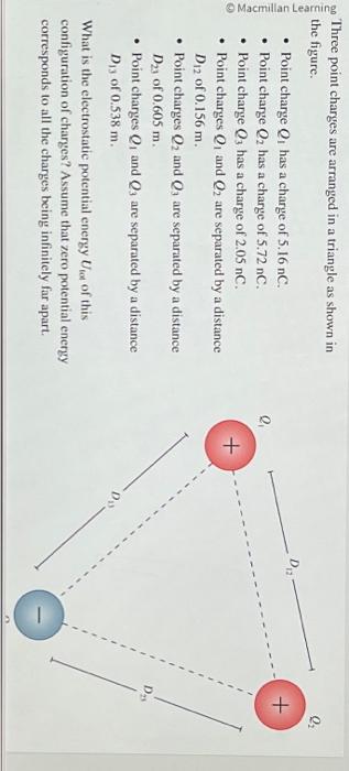 Solved Three point charges are arranged in a triangle as | Chegg.com