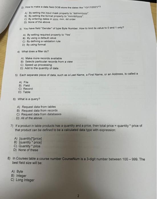 Solved True Question 1 True False [8 points) 1) RDMS stands | Chegg.com