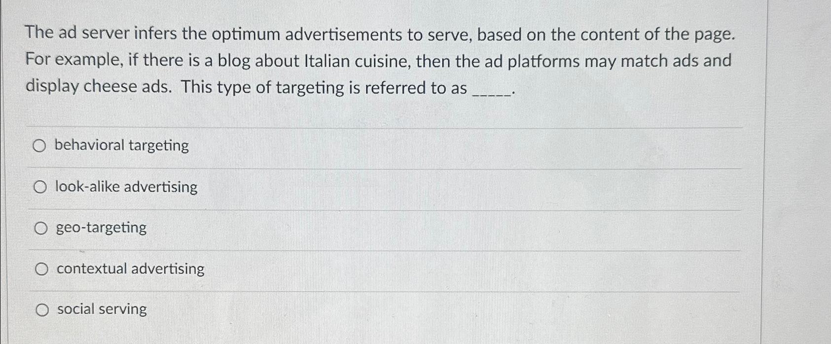 Solved The ad server infers the optimum advertisements to | Chegg.com