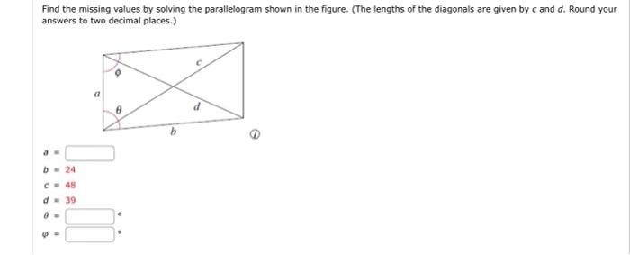 Solved Find the missing values by solving the parallelogram | Chegg.com