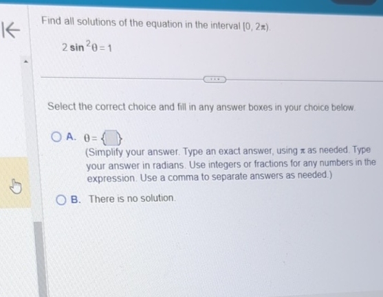 Solved Find all solutions of the equation in the interval | Chegg.com
