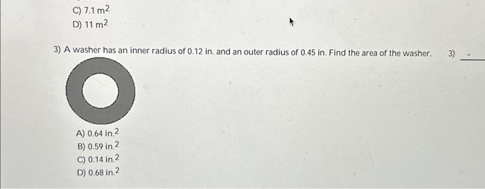 Solved 3) A washer has an inner radius of 0.12in. and an | Chegg.com