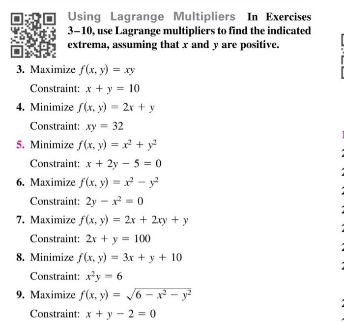 Solved Using Lagrange Multipliers In Exercises 3-10, use | Chegg.com