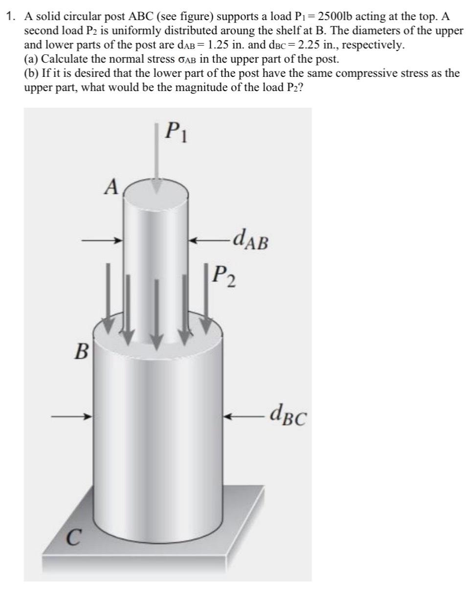 Solved A solid circular post ABC (see figure) ﻿supports a | Chegg.com