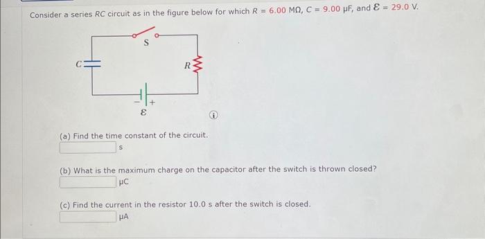 Solved Consider a series RC circuit as in the figure below | Chegg.com