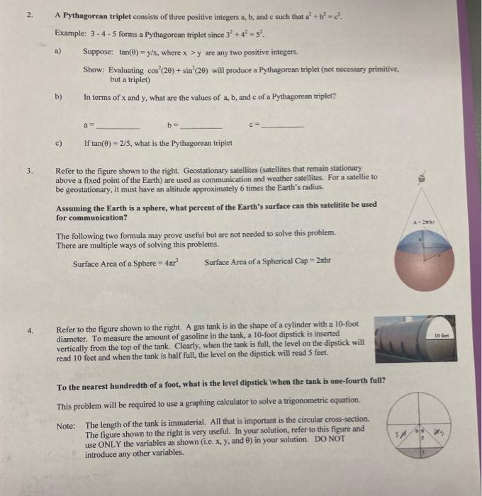 Solved 2. A Pythagorean triplet consists of three positive | Chegg.com