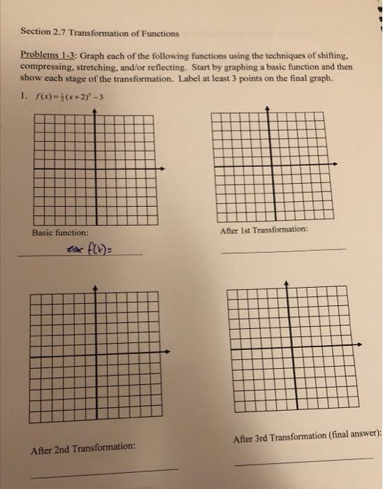 Solved Section 2.7 Transformation of Functions Problems 1-3: | Chegg.com