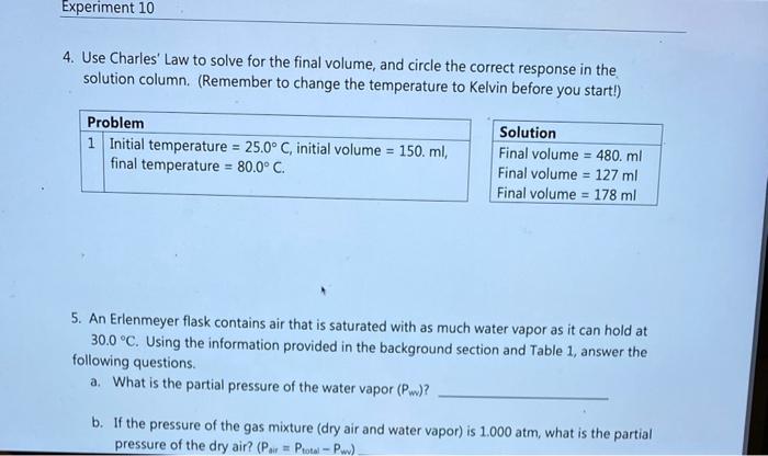 Solved 5. An Erlenmeyer flask contains air that is saturated | Chegg.com
