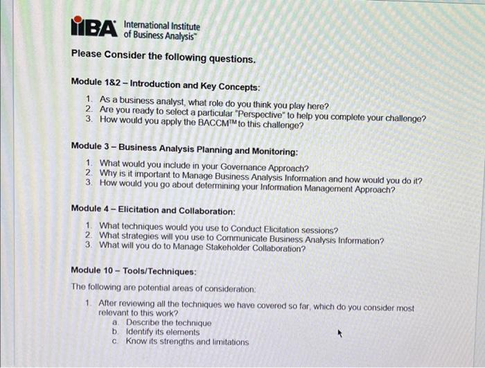 Solved iBA International Institute of Business Analysis | Chegg.com