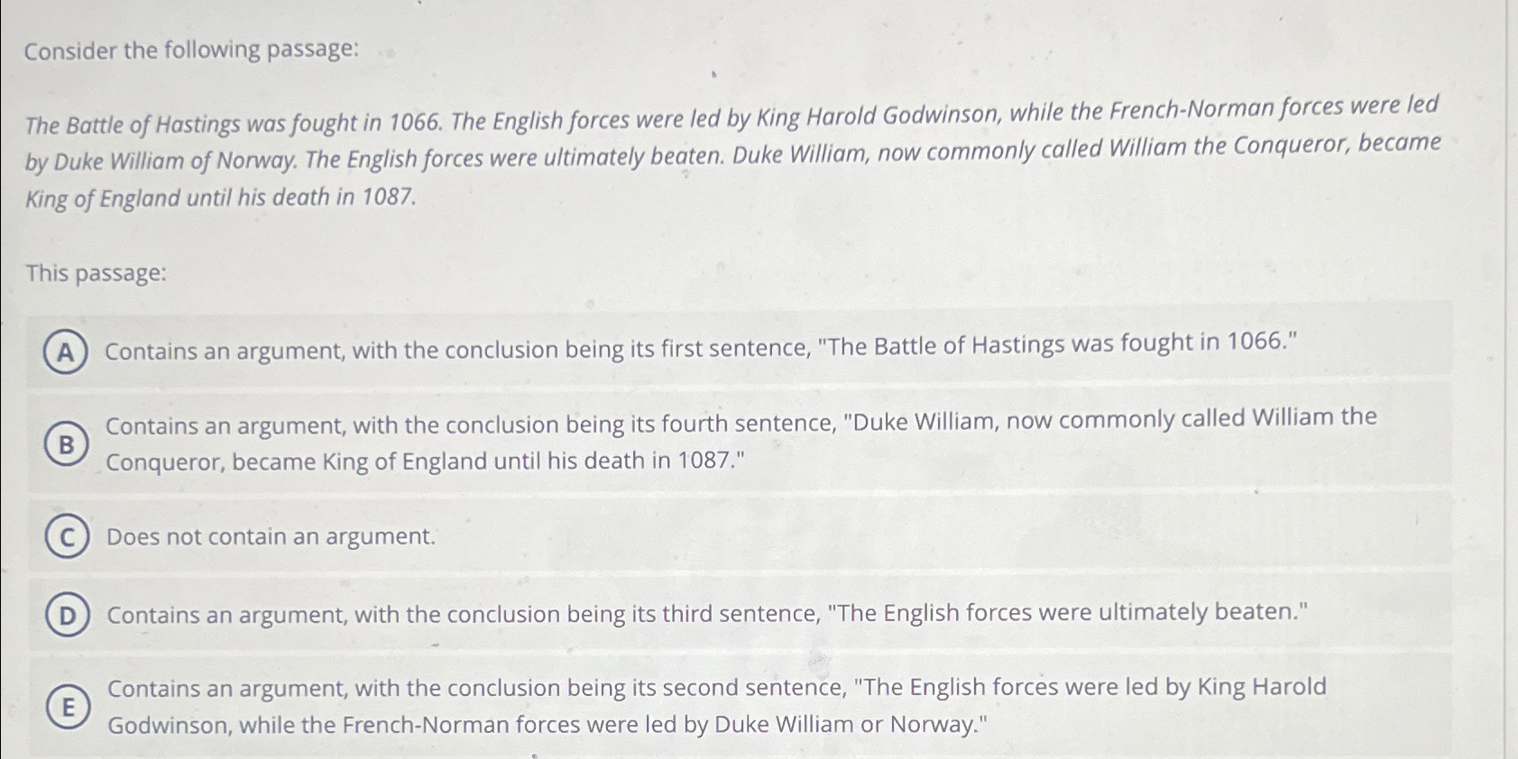 Solved Consider the following passage:The Battle of Hastings | Chegg.com
