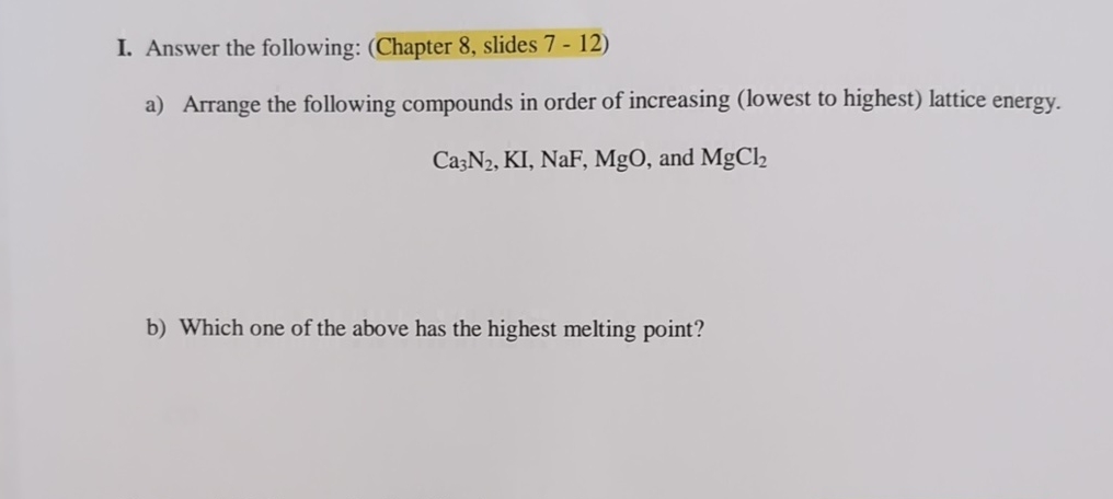 Solved I. Answer the following: (Chapter 8 , ﻿slides | Chegg.com