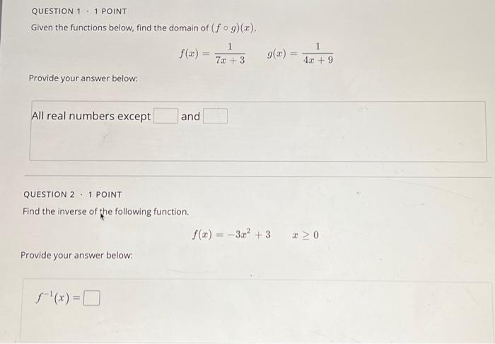 Solved Given the functions below, find the domain of | Chegg.com