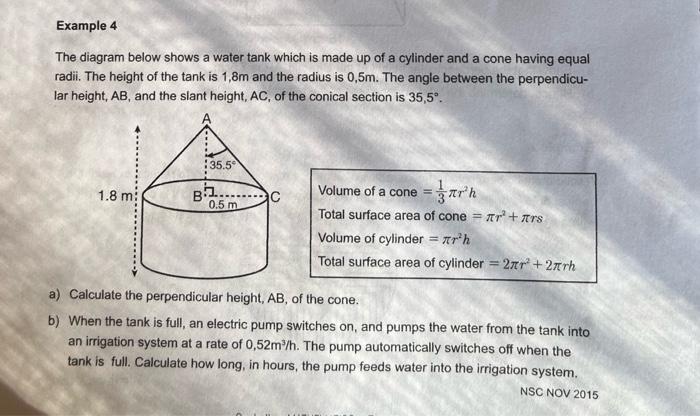 Solved The diagram below shows a water tank which is made up | Chegg.com