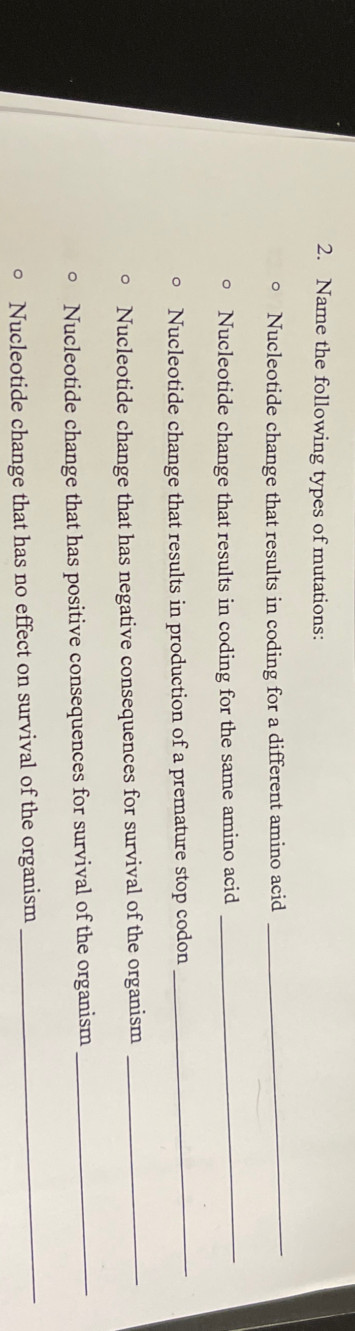 Solved Name the following types of mutations:Nucleotide | Chegg.com