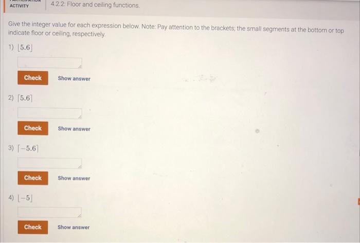 Solved Give the integer value for each expression below. | Chegg.com