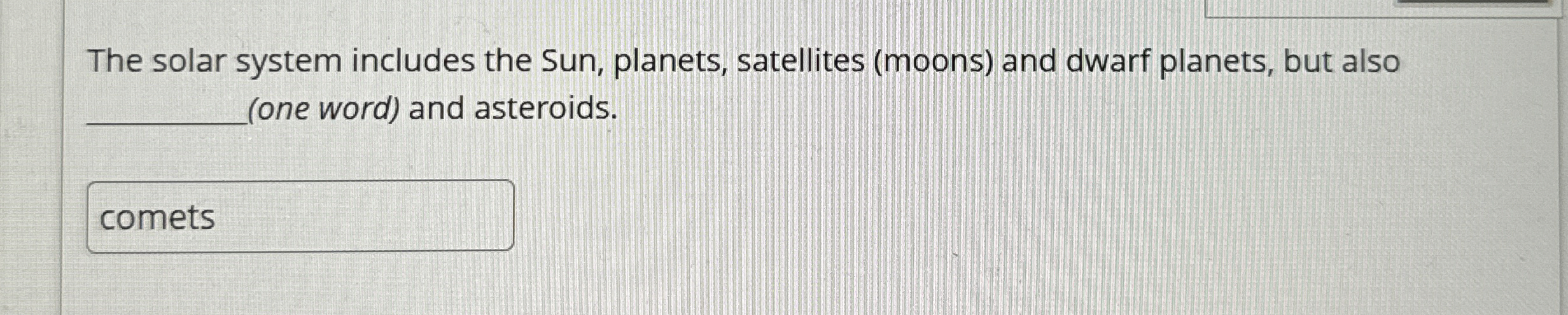 Solved The solar system includes the Sun, planets, | Chegg.com