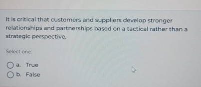 Solved It is critical that customers and suppliers develop | Chegg.com