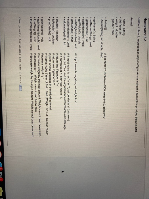 Solved Homework 8-1 Create a class to represent an object of | Chegg.com