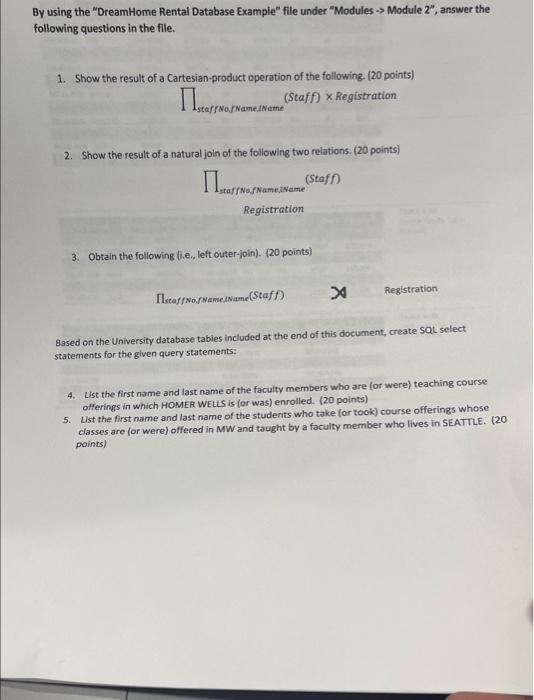 Solved By using the "DreamHome Rental Database Example" file | Chegg.com