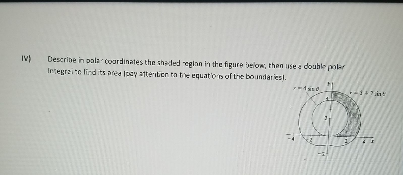 Solved IV) ﻿Describe in polar coordinates the shaded region | Chegg.com