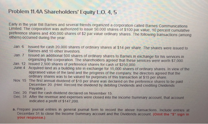Solved Problem 11.1A Shareholders' equity in a statement of | Chegg.com